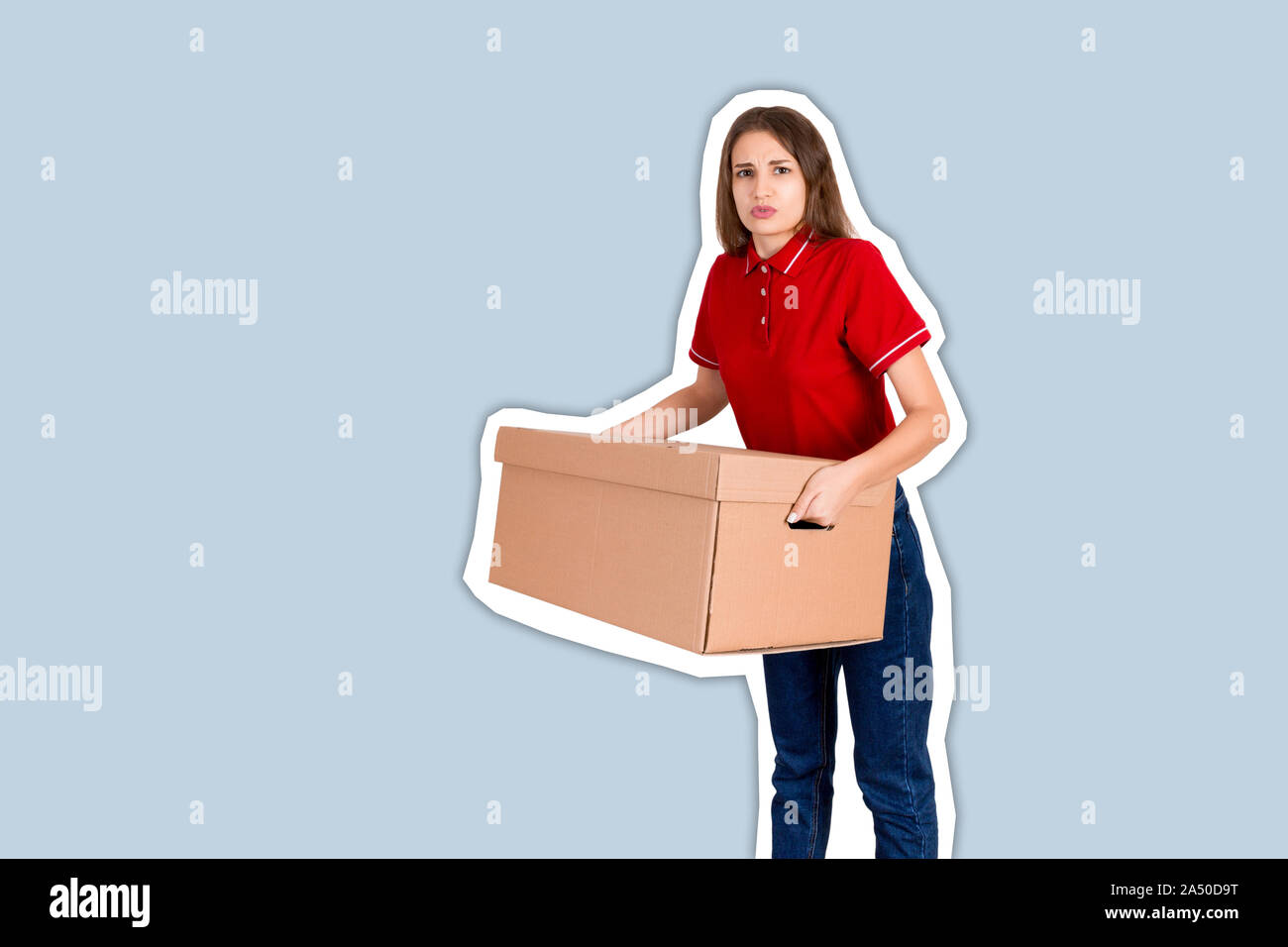 Female delivery person is tired of carrying a heavy parcel Magazine ...