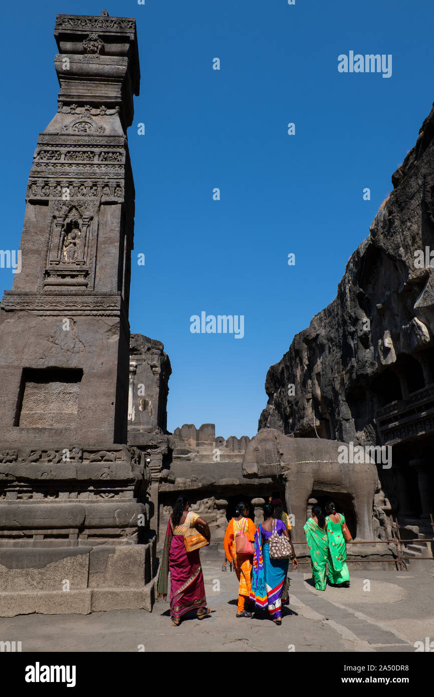 India, Maharashtra, Ellora, Ellora Caves. Cave 16, The Kailasa temple ...