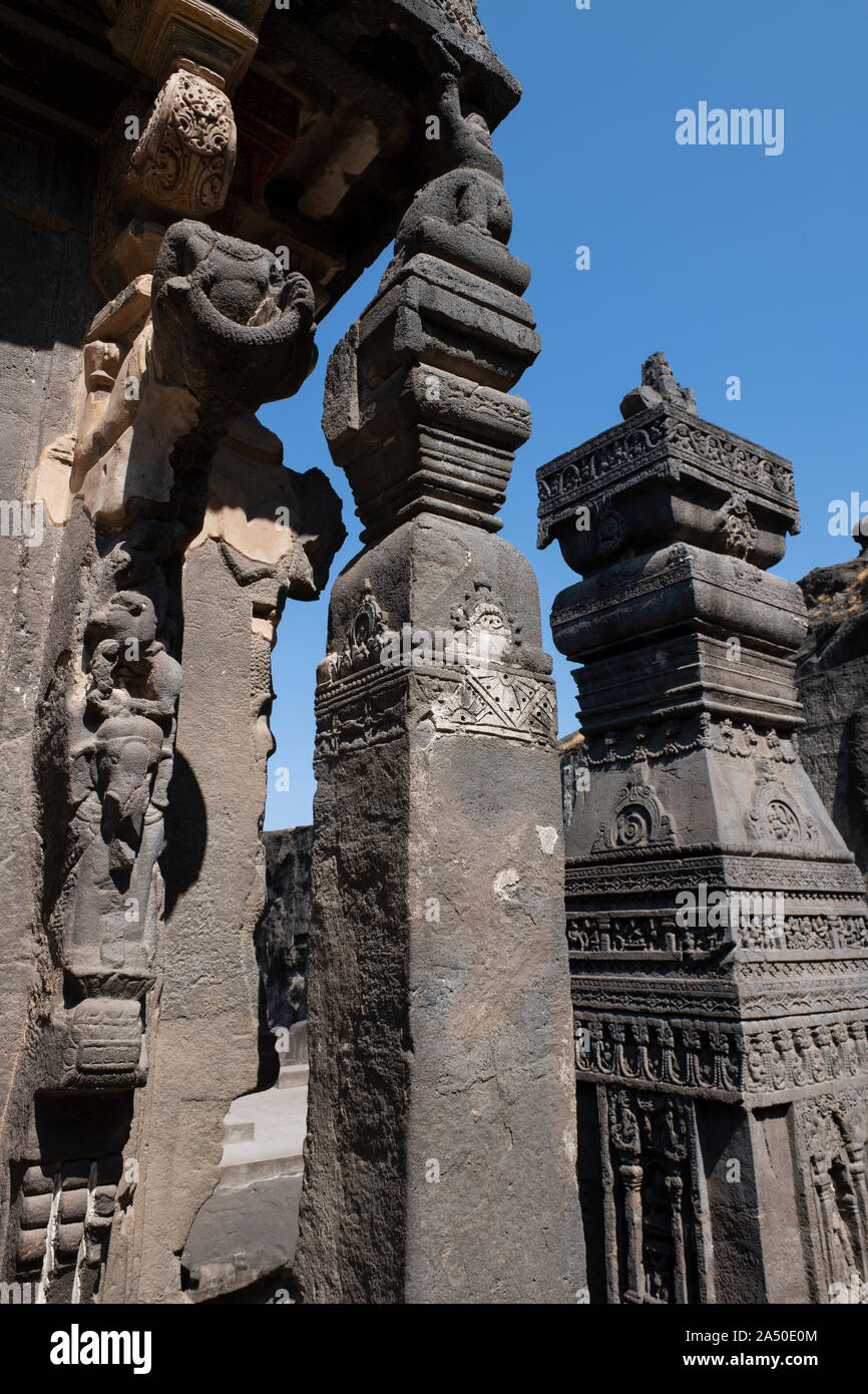 India, Maharashtra, Ellora, Ellora Caves. Cave 16, The Kailasa temple ...