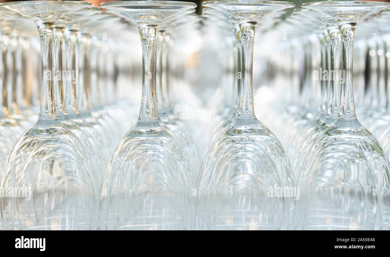 Glass cups arranged in order down. festive and anniversary concept ...