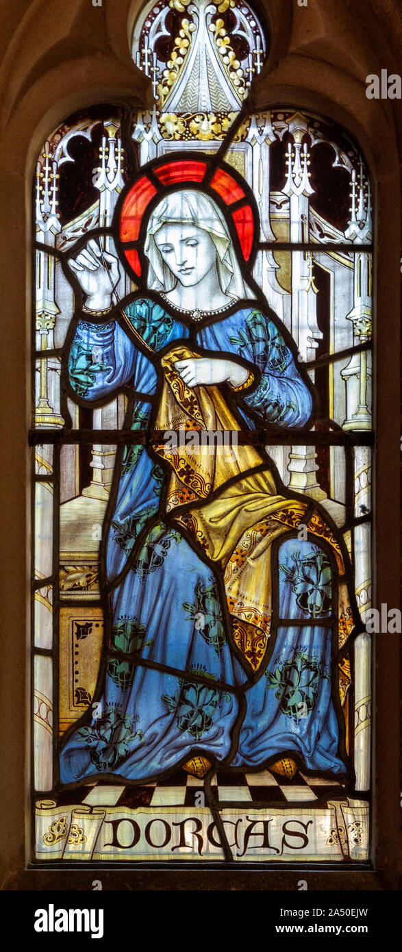 Stained glass window of Dorcas, Seend church, Wiltshire, England, 1905 ...