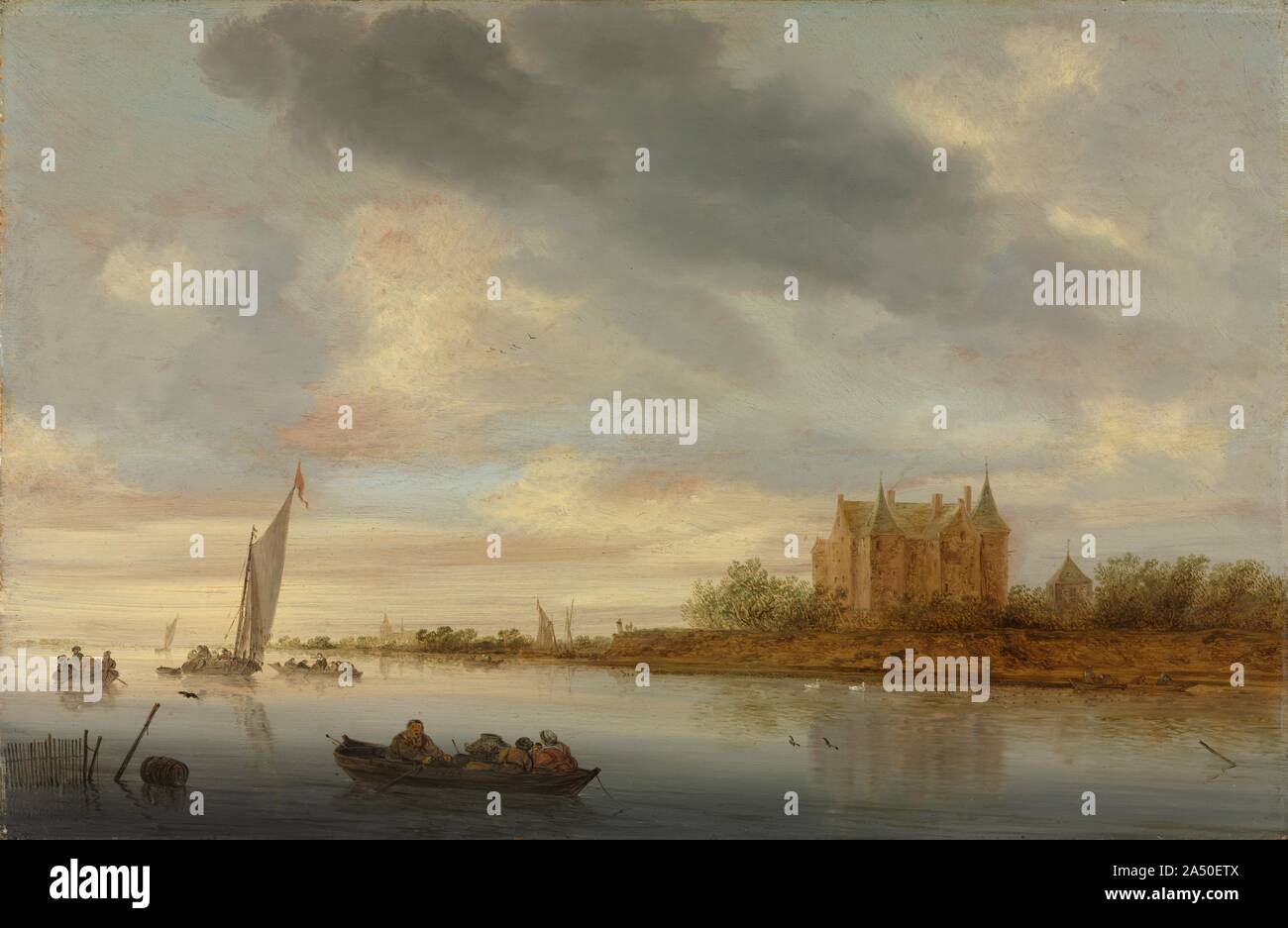 Castle on a River, 1644. Salomon van Ruysdael, the uncle of Jacob van Ruisdael, here represents ...