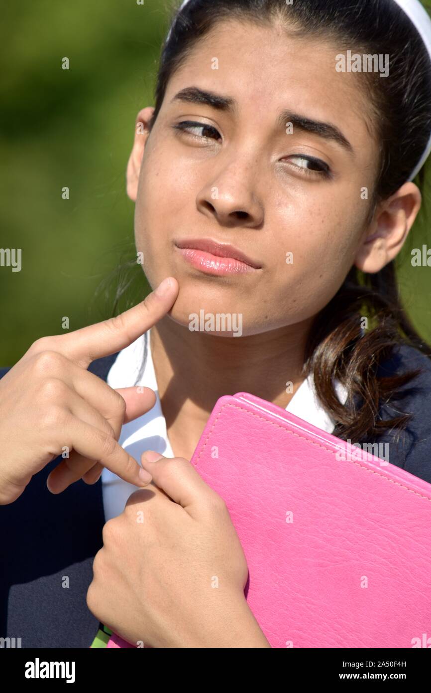 Cute Colombian Student Teenager Thinking Wearing Uniform Stock Photo ...