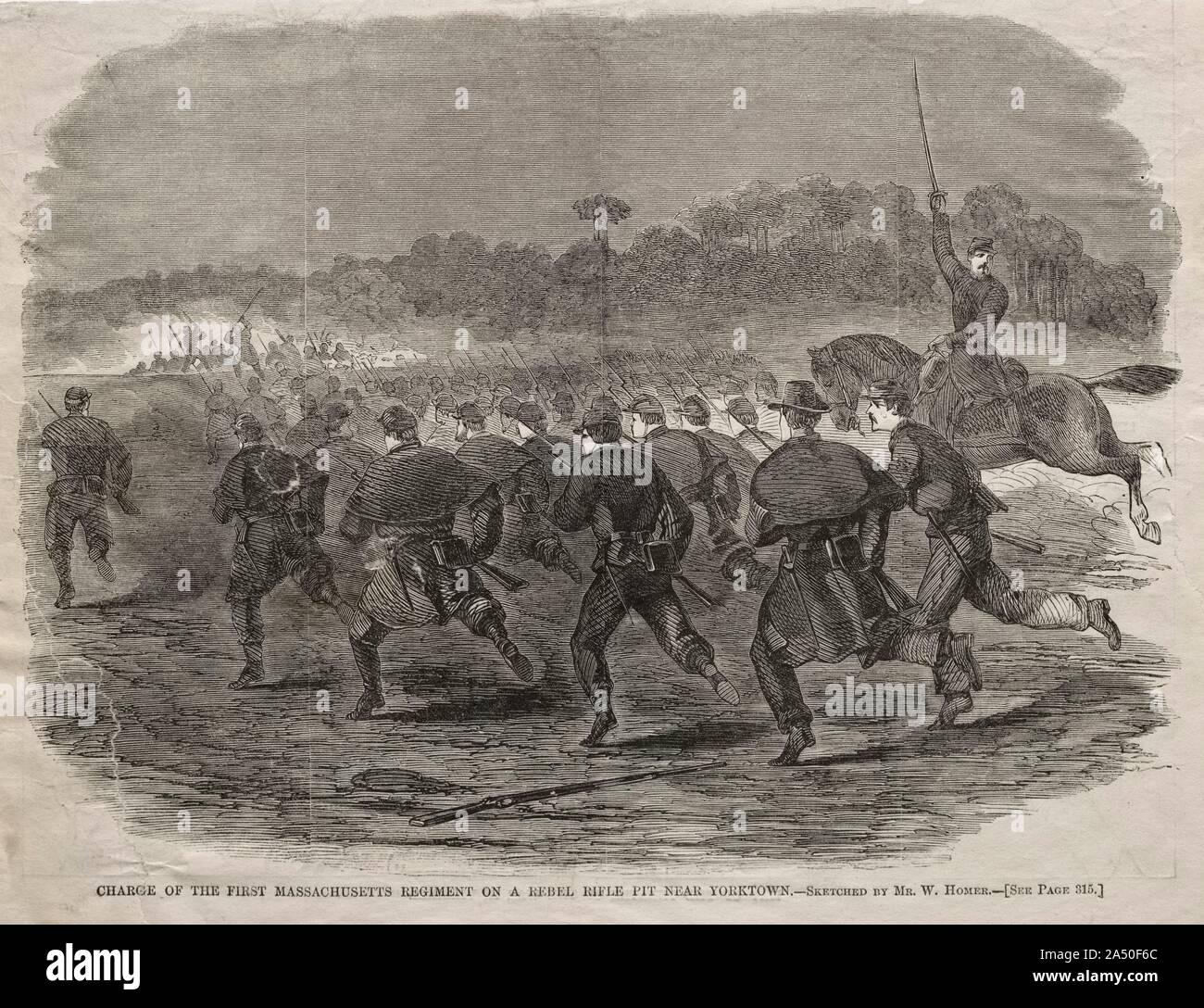 Charge of the First Massachusetts Regiment on a Rebel Rifle Pit near ...