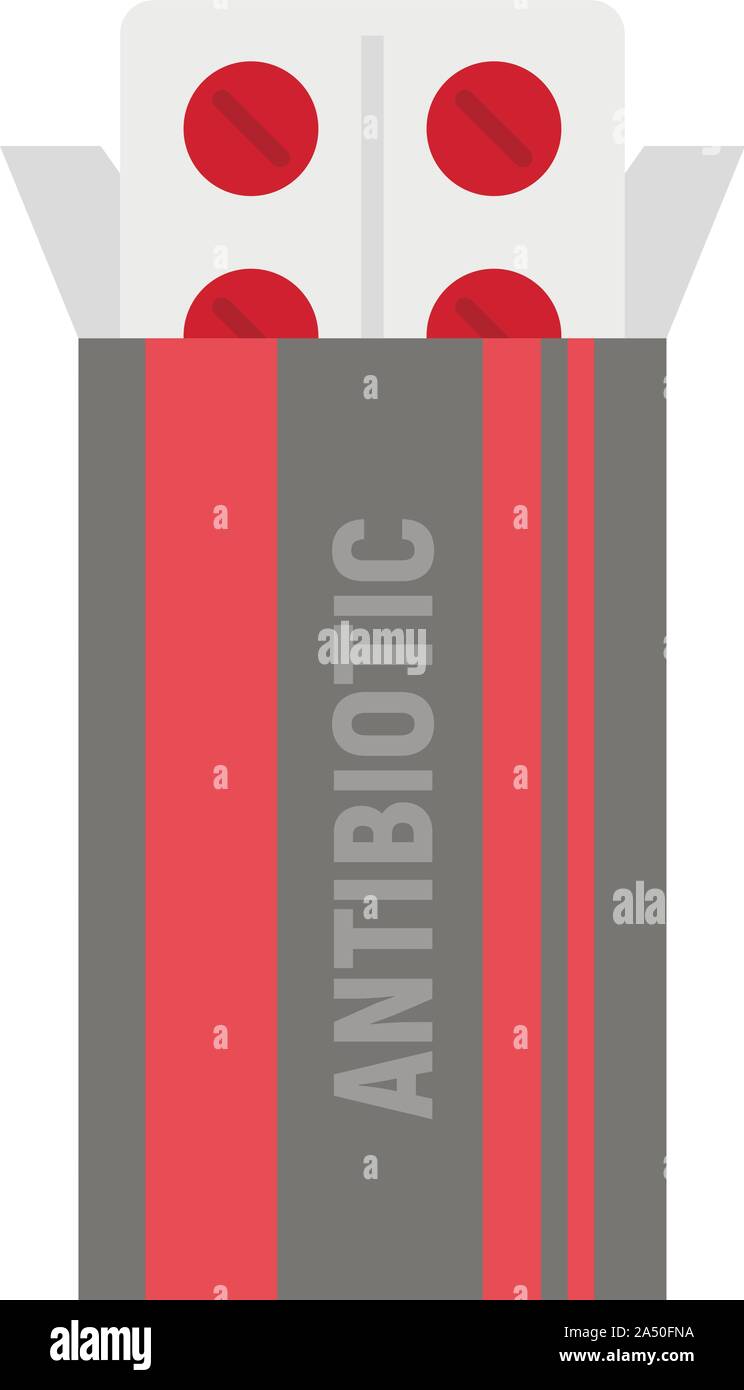 Antibiotic package box icon. Flat illustration of antibiotic package ...