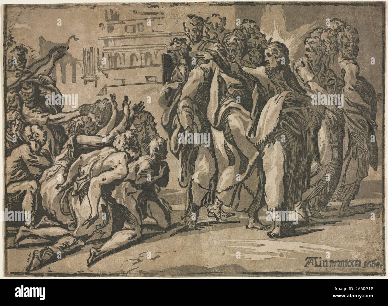 Christ Healing the Lepers, 1608. The double A cipher in the lower-right ...