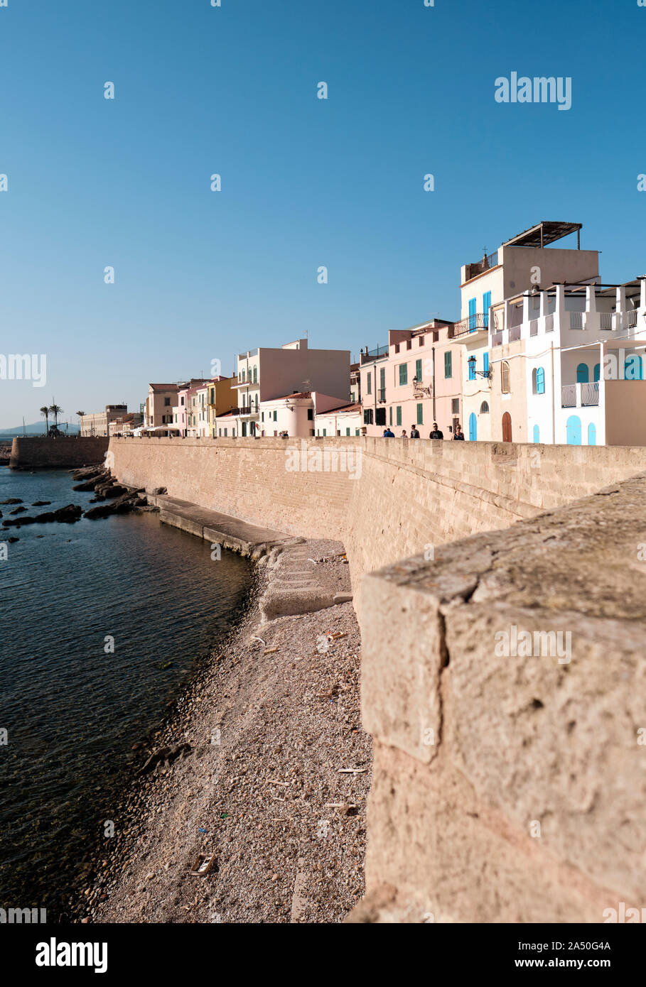 Alghero city on the northwest coast of Sardinia, Italy. Encircled by ...