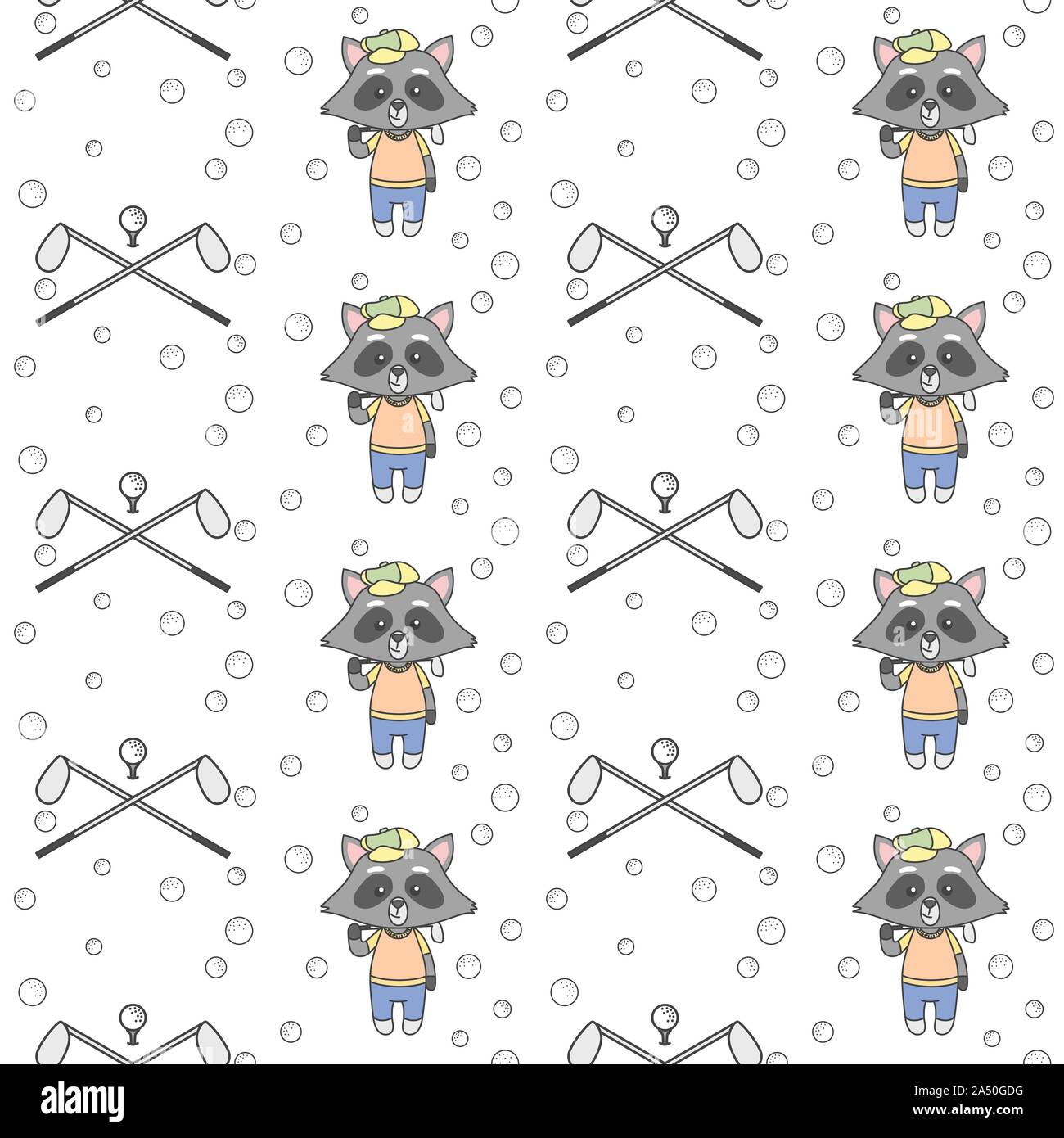 Cute Raccoons Playing Golf seamless pattern Vector Illustration, ready ...