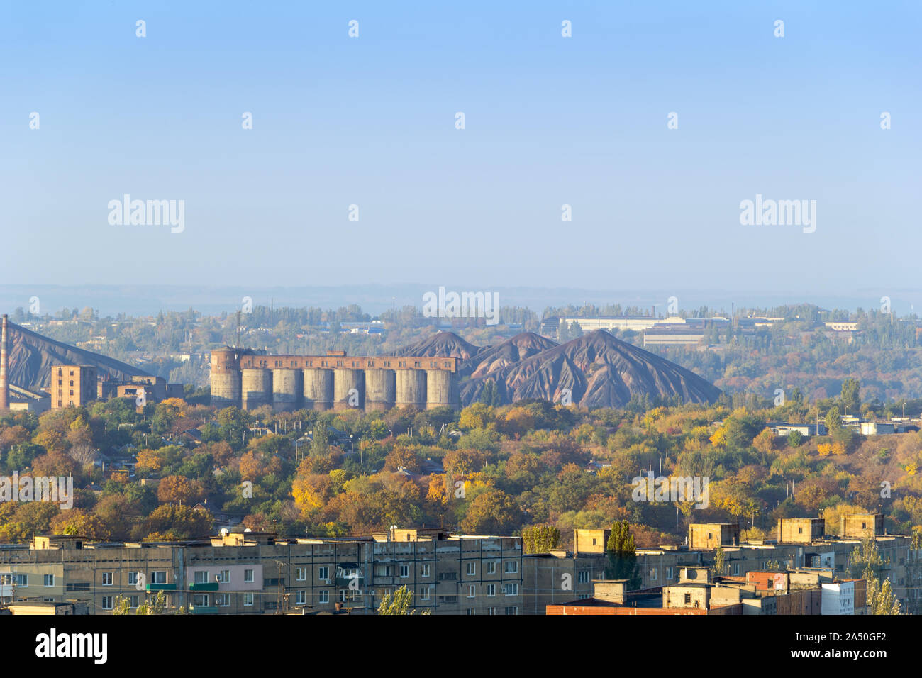 Industrial landscape. Coal processing plant in the Donetsk city. Scenic ...