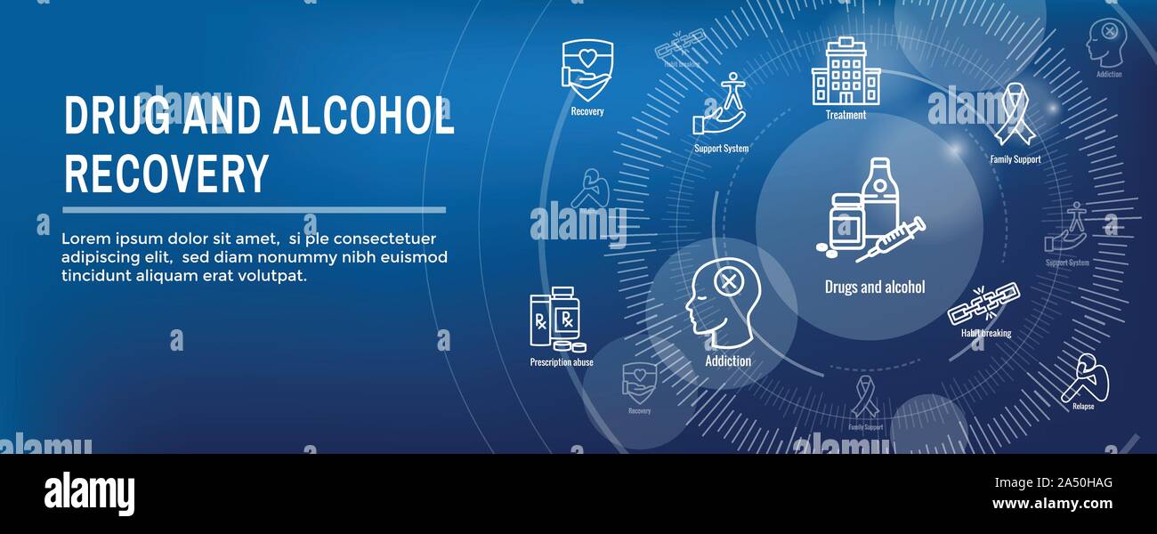 Drug & Alcohol Dependency Icon Set and Web Header Banner Stock Vector ...