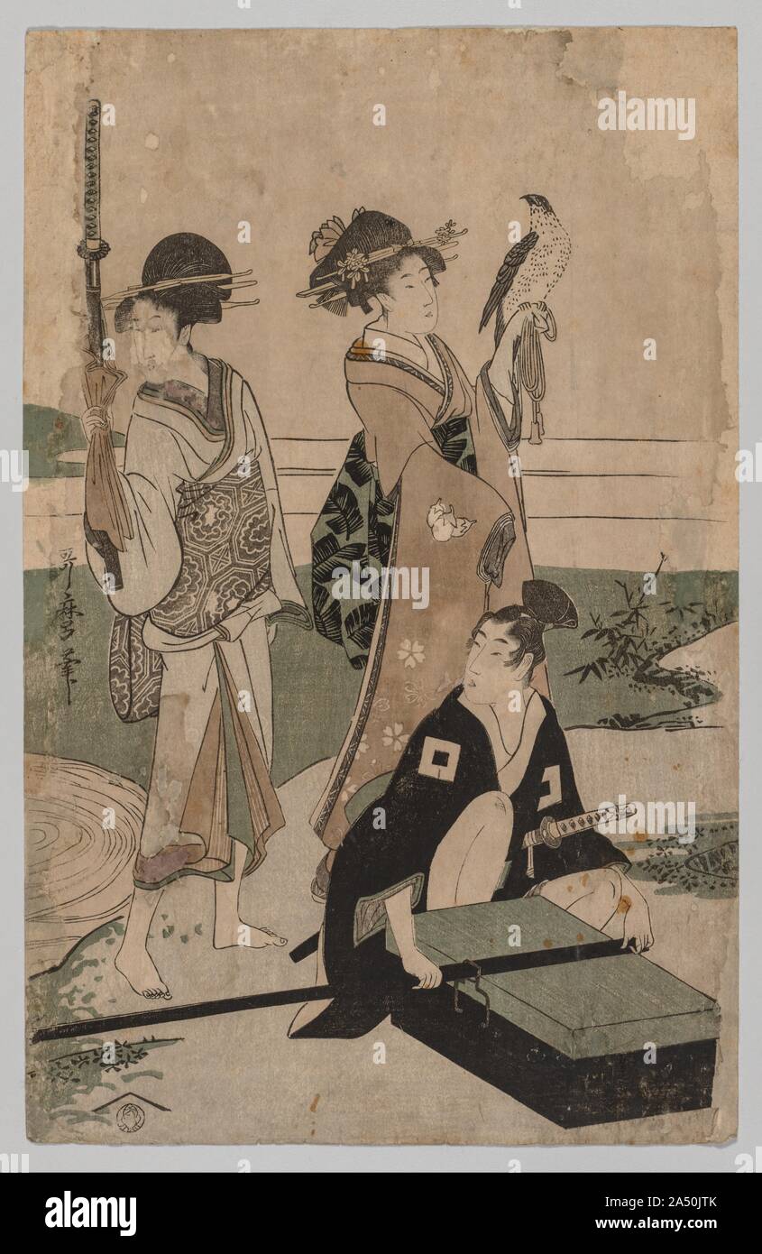 Daimio and his Retinue Crossing a Stream in Plain Near Fuji, 1753-1806 ...