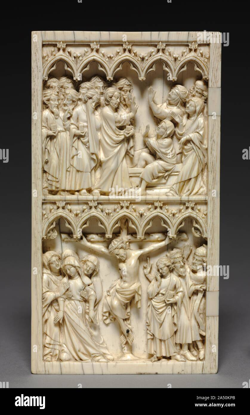 Diptych with Scenes from the Life of Christ (left wing: Raising of Lazarus and Crucifixion), c ...