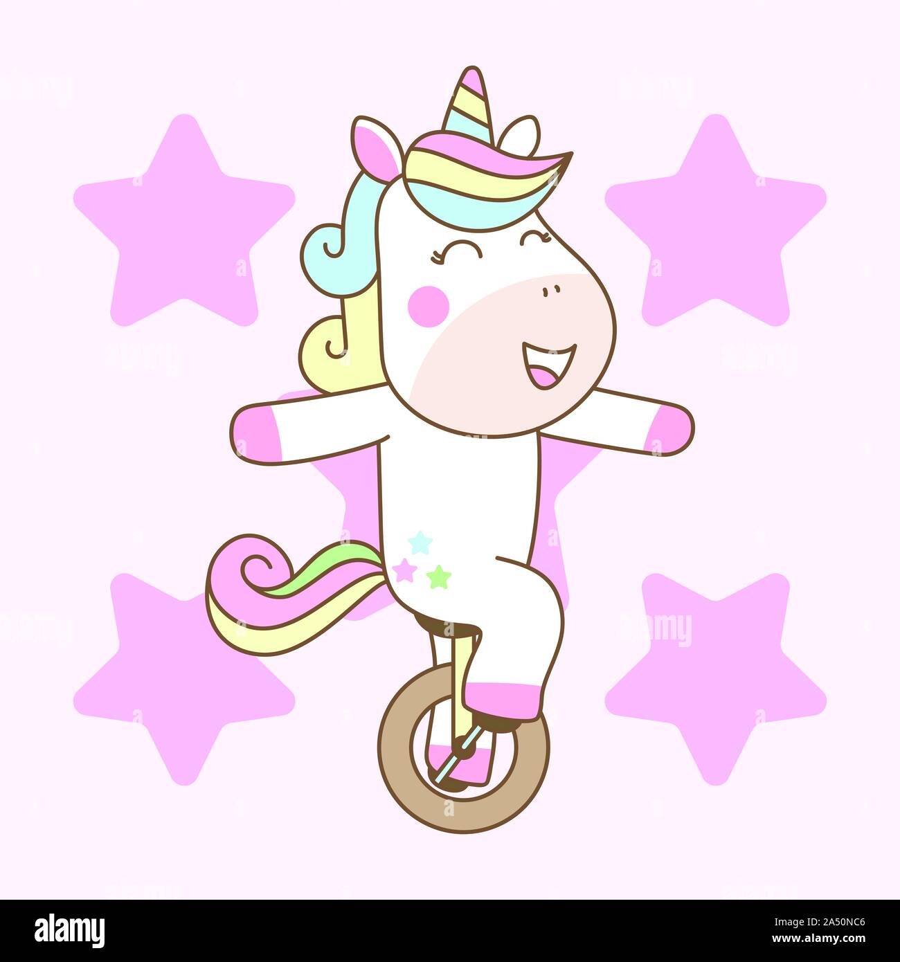 Cute Unicorn Ride Mono Cycle. Vector Illustration, ready for print ...