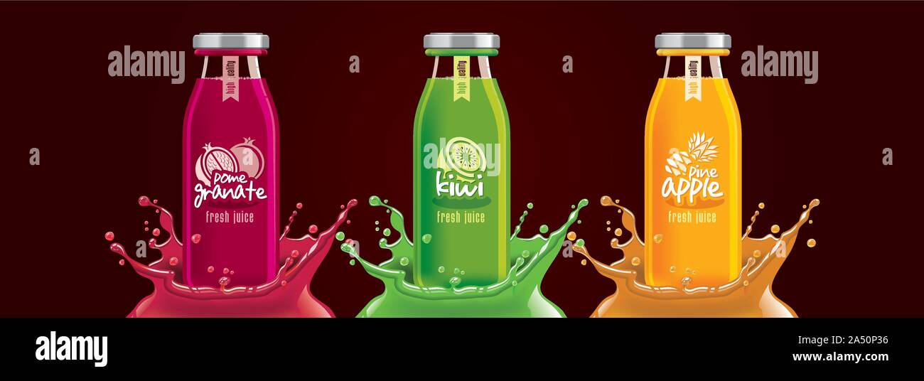 Fruit juice splash bottle set, sticker design Stock Vector Image & Art ...