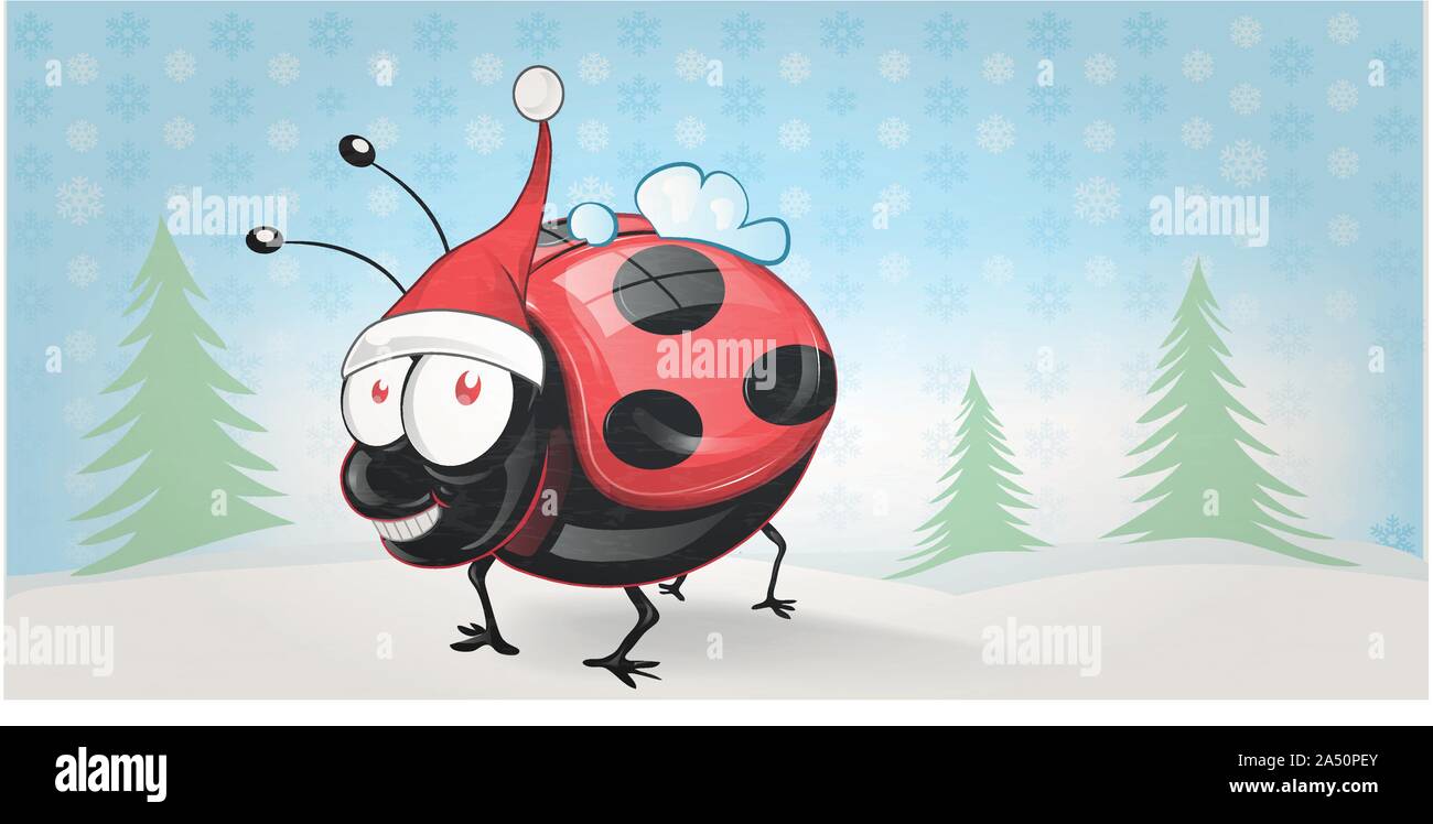 cute Lady bug chistmas banner background . illustration Stock Vector ...