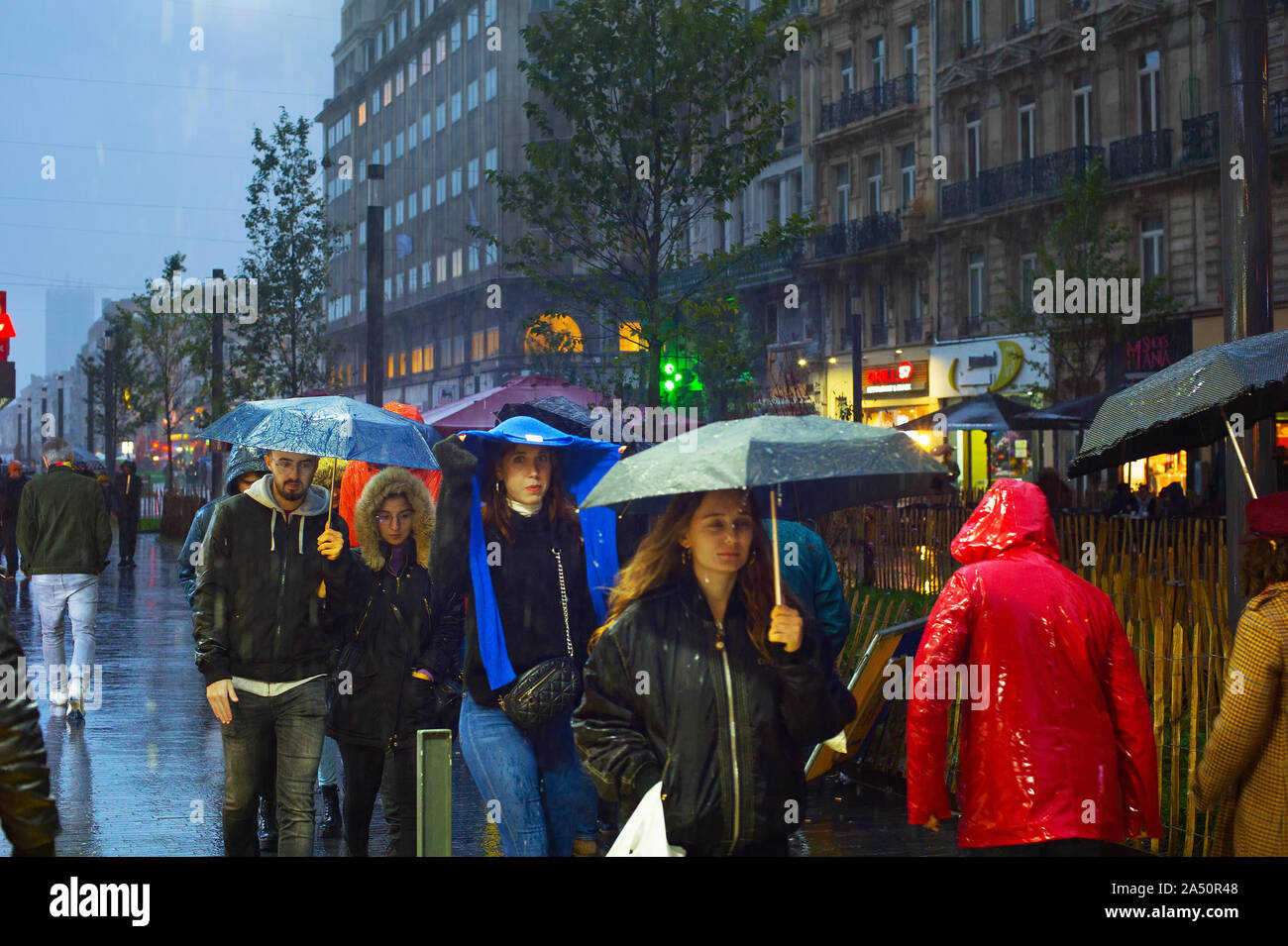 BRUSSELS, BELGIUM - OCTOBER 06, 2019: Crowd of people walking by ...