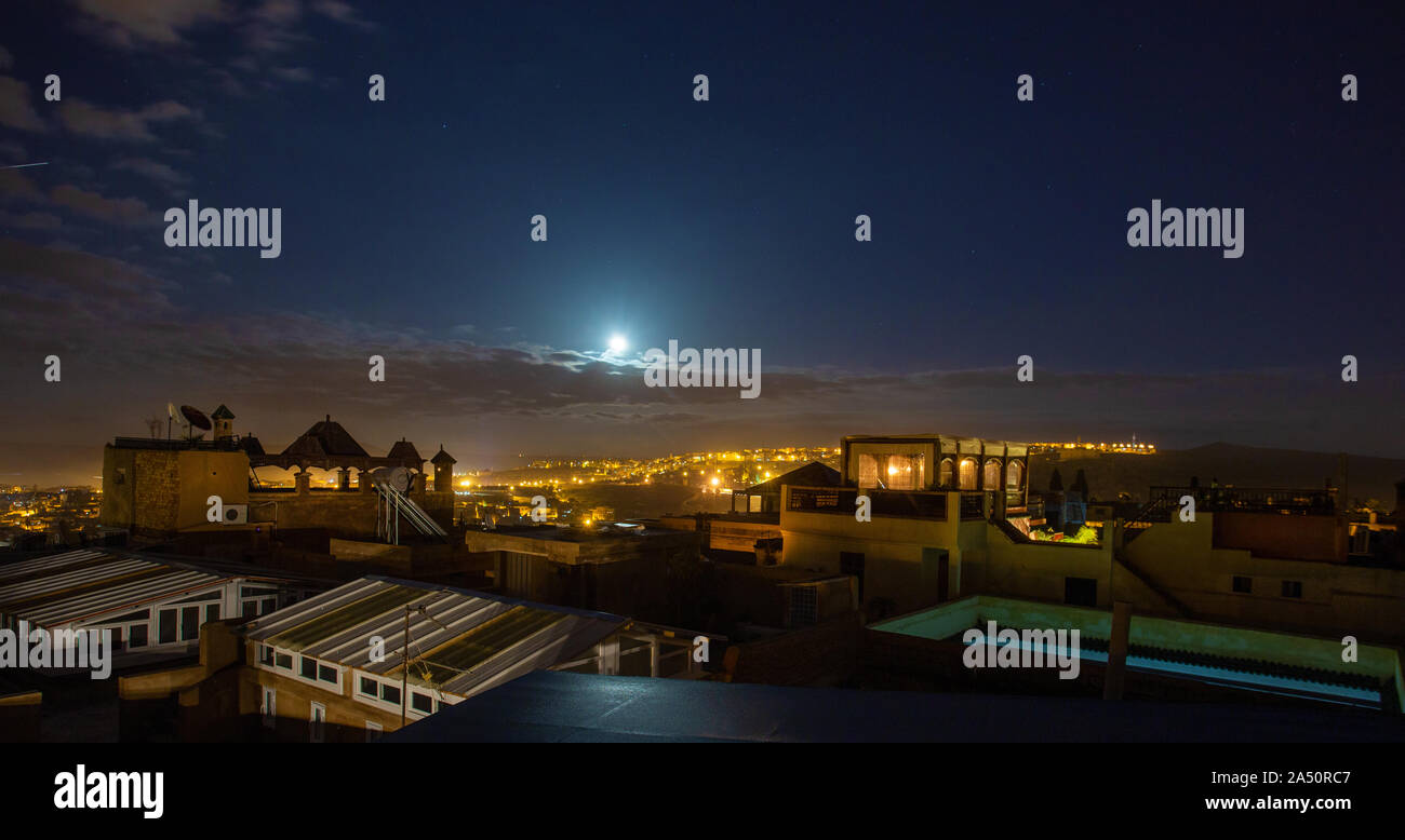 night view on FEZ .City lights Stock Photo - Alamy