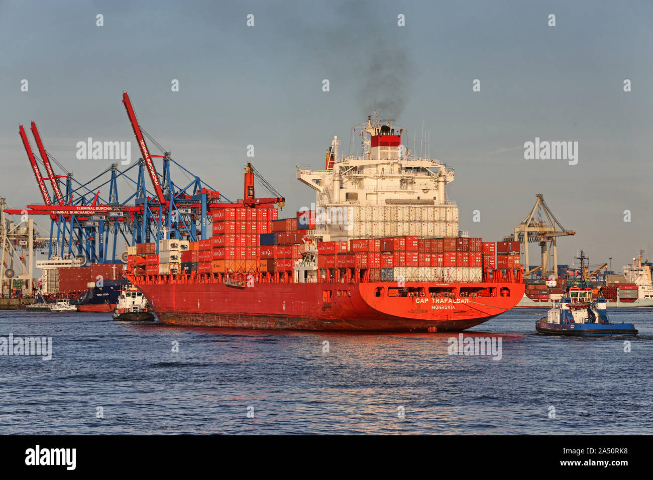 Container ship Cap Trafalgar in the port of Hamburg Stock Photo - Alamy
