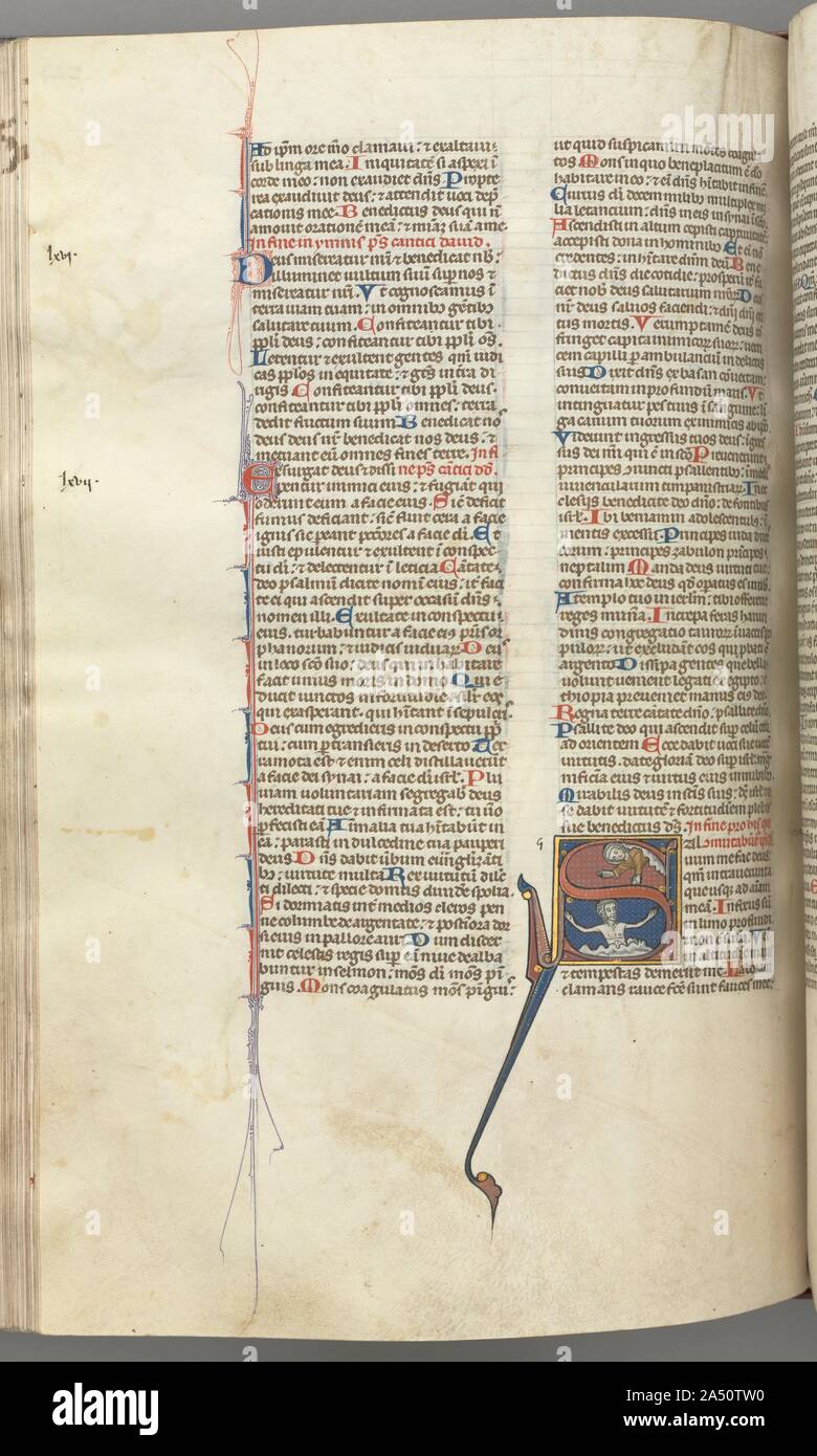 Fol. 224v, Psalm 68, historiated initial S, David in the water ...