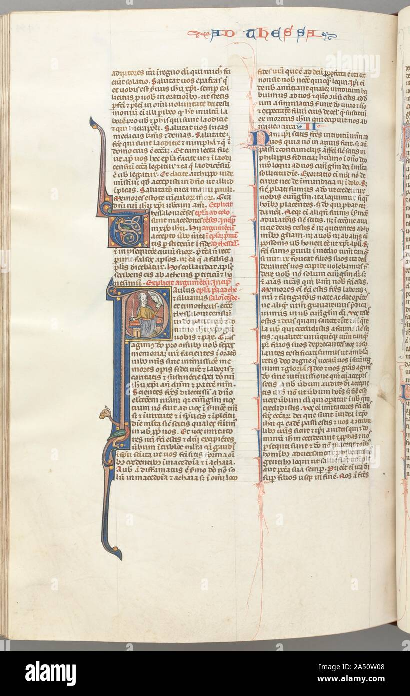 Fol. 454v,Thessalonians I, historiated initial P, Paul seated with a ...