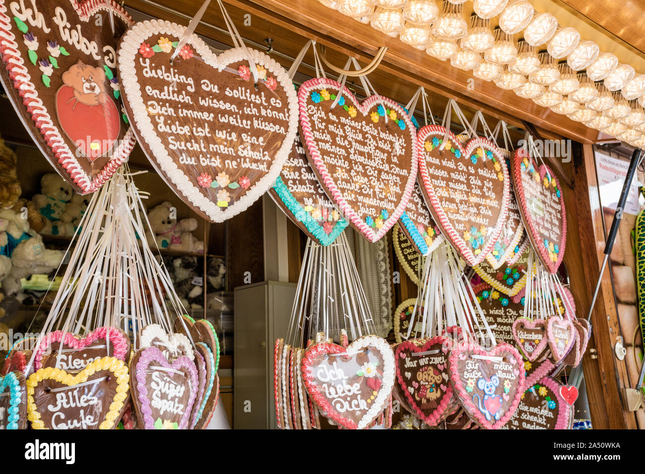 Gingerbread Hearts at German Christmas Market Stock Photo - Alamy