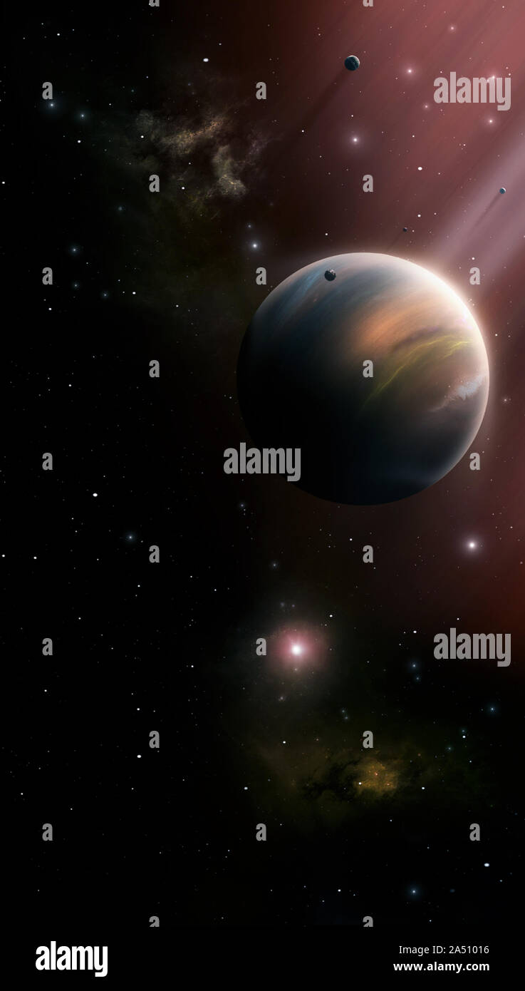 3d illustration. imaginary deep space background with planets in the ...