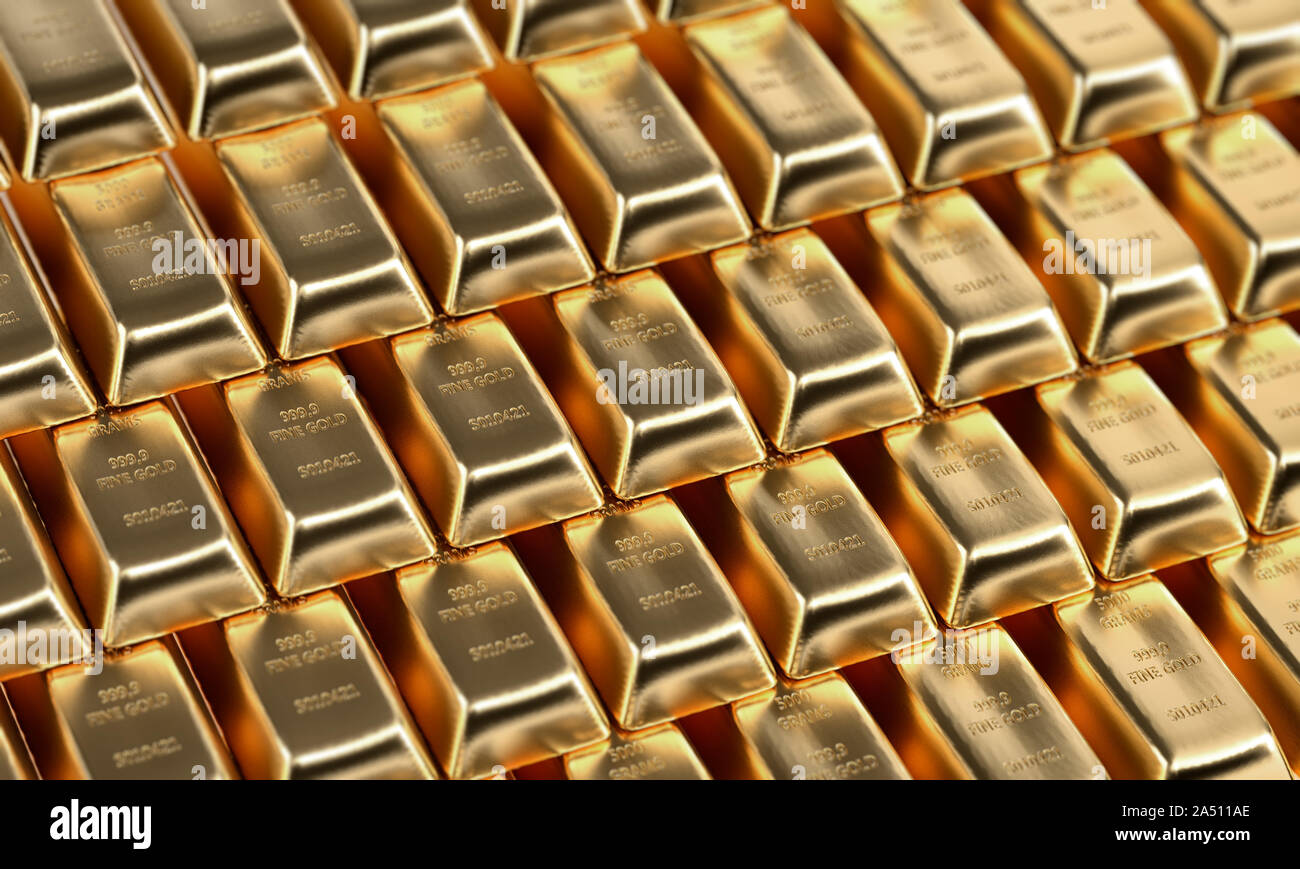 Shiny stacked Gold bars - 3D Rendering Stock Photo - Alamy