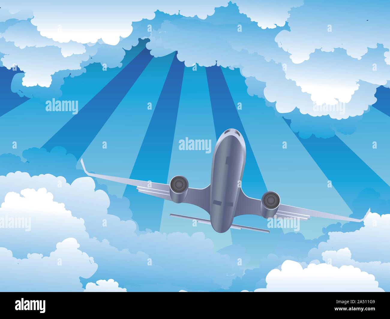 Cartoon airplane on a blue sky with clouds, travel background Stock ...