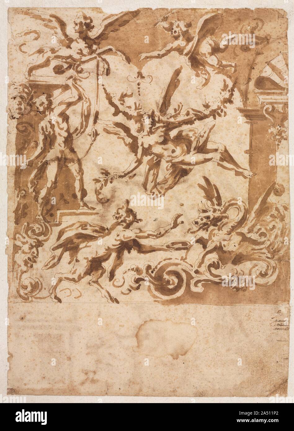 Grotesque with a Satyr Feeding a Dragon (recto); Grotesque with a ...