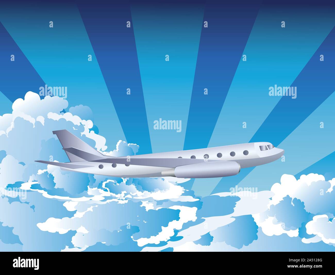 Cartoon airplane on a blue sky with clouds, travel background Stock ...