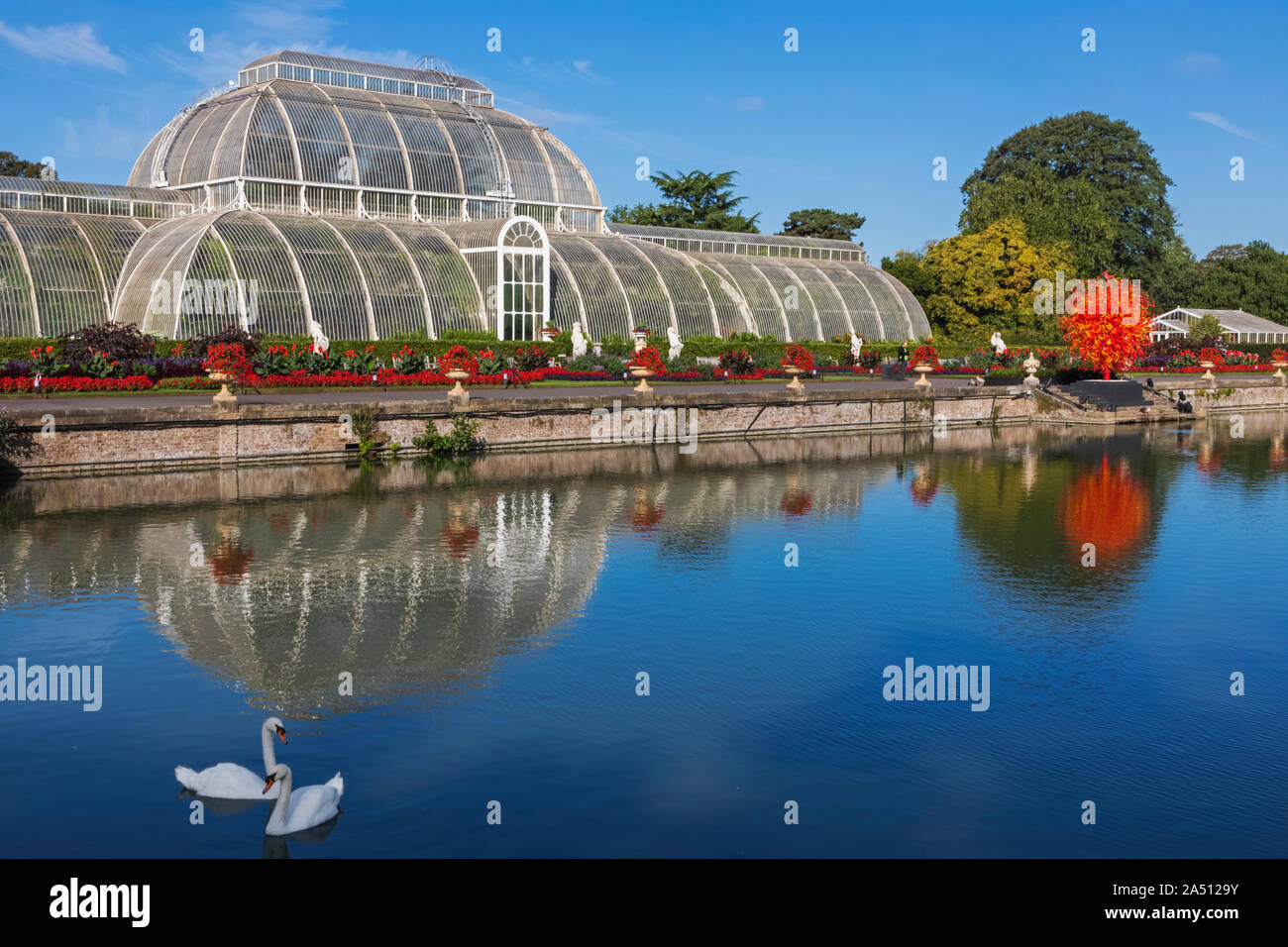 England, London, Richmond, Kew Gardens, The Palm House Reflected in ...