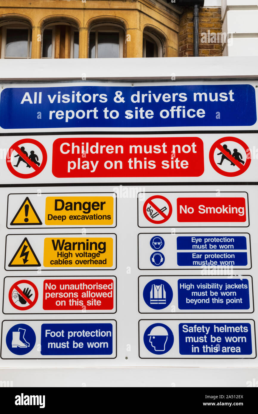 England, London, Construction Site Warning and Safety Sign Notices ...