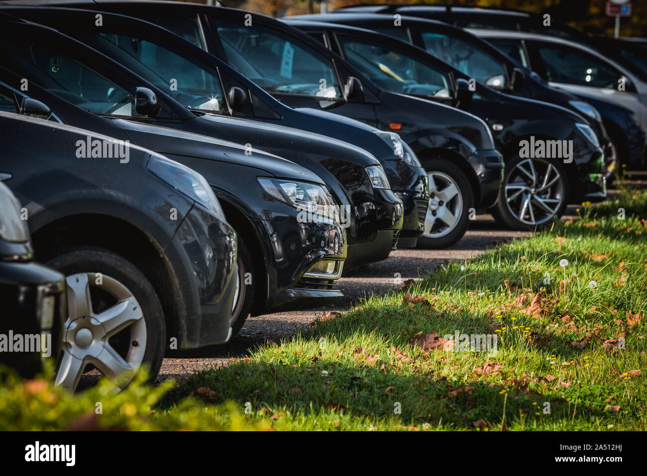 cars row parked at a car dealership stock Stock Photo - Alamy
