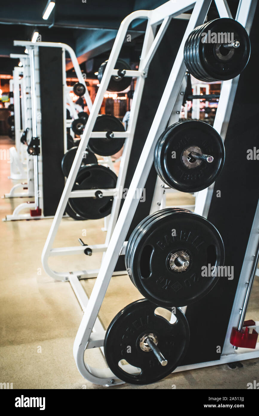 gym interior with equipment.fitness center interior Stock Photo - Alamy