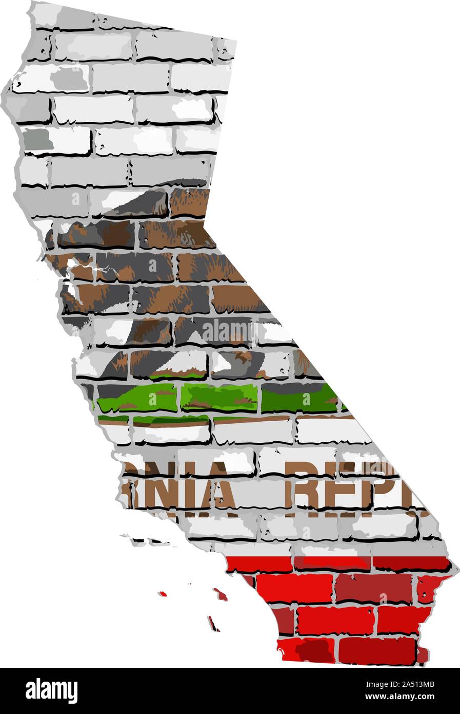 California map on a brick wall - Illustration, The state of California ...