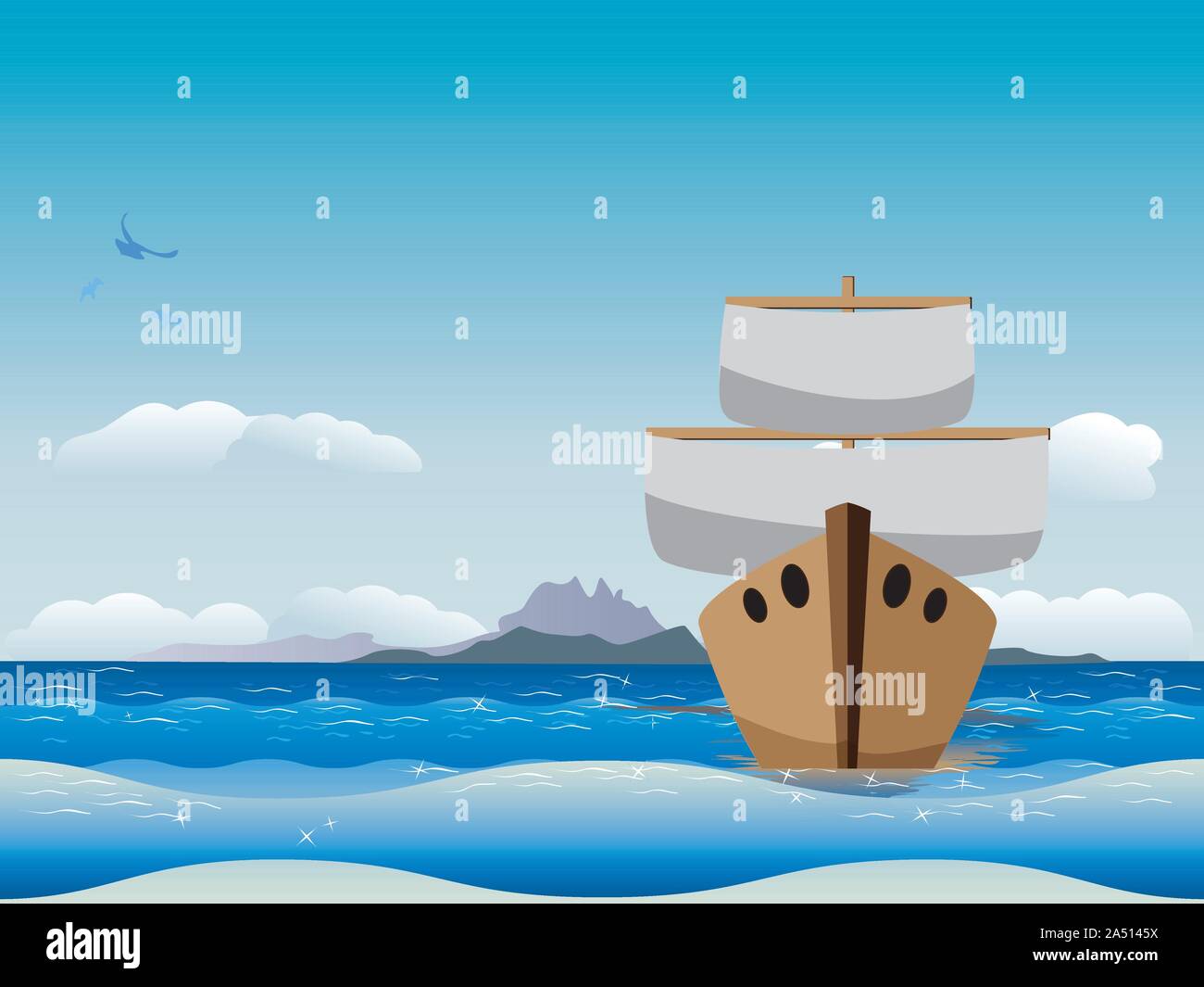 Seascape and cartoon wooden boat with a sail Stock Vector Image & Art ...