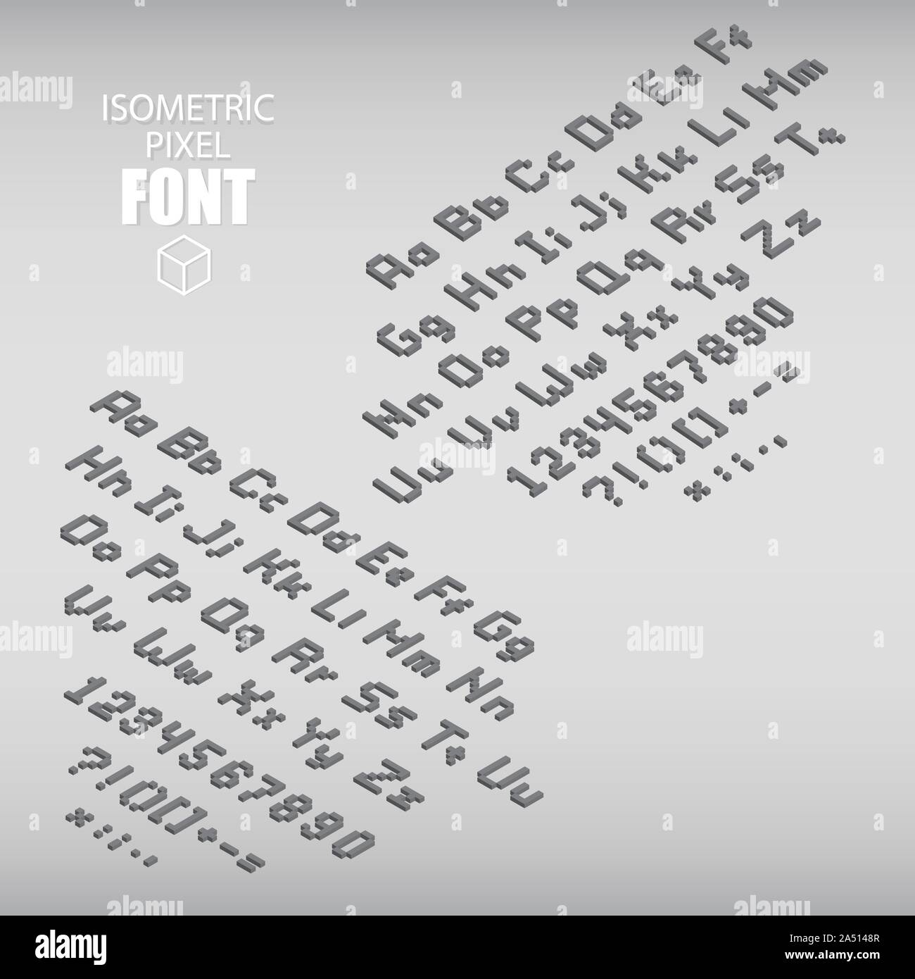 Set of isometric pixel alphabet and numbers gray color. Vector ...