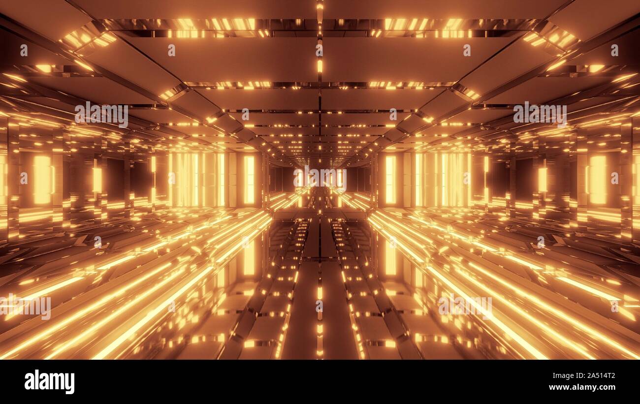 futuristic space temple tunnel corridor with cool reflections and glass ...