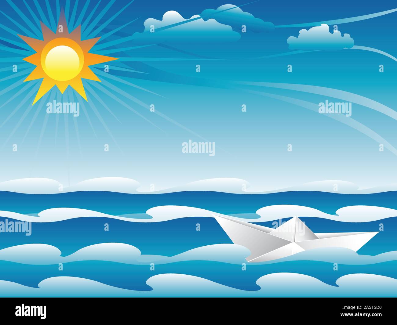 White cartoon paper boat sailing on the sea Stock Vector Image & Art ...