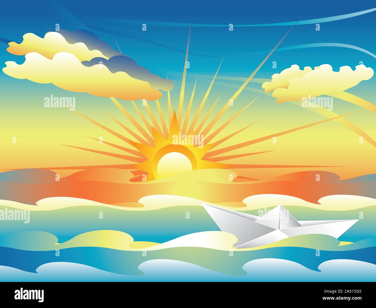 White cartoon paper boat sailing on the sea Stock Vector Image & Art ...