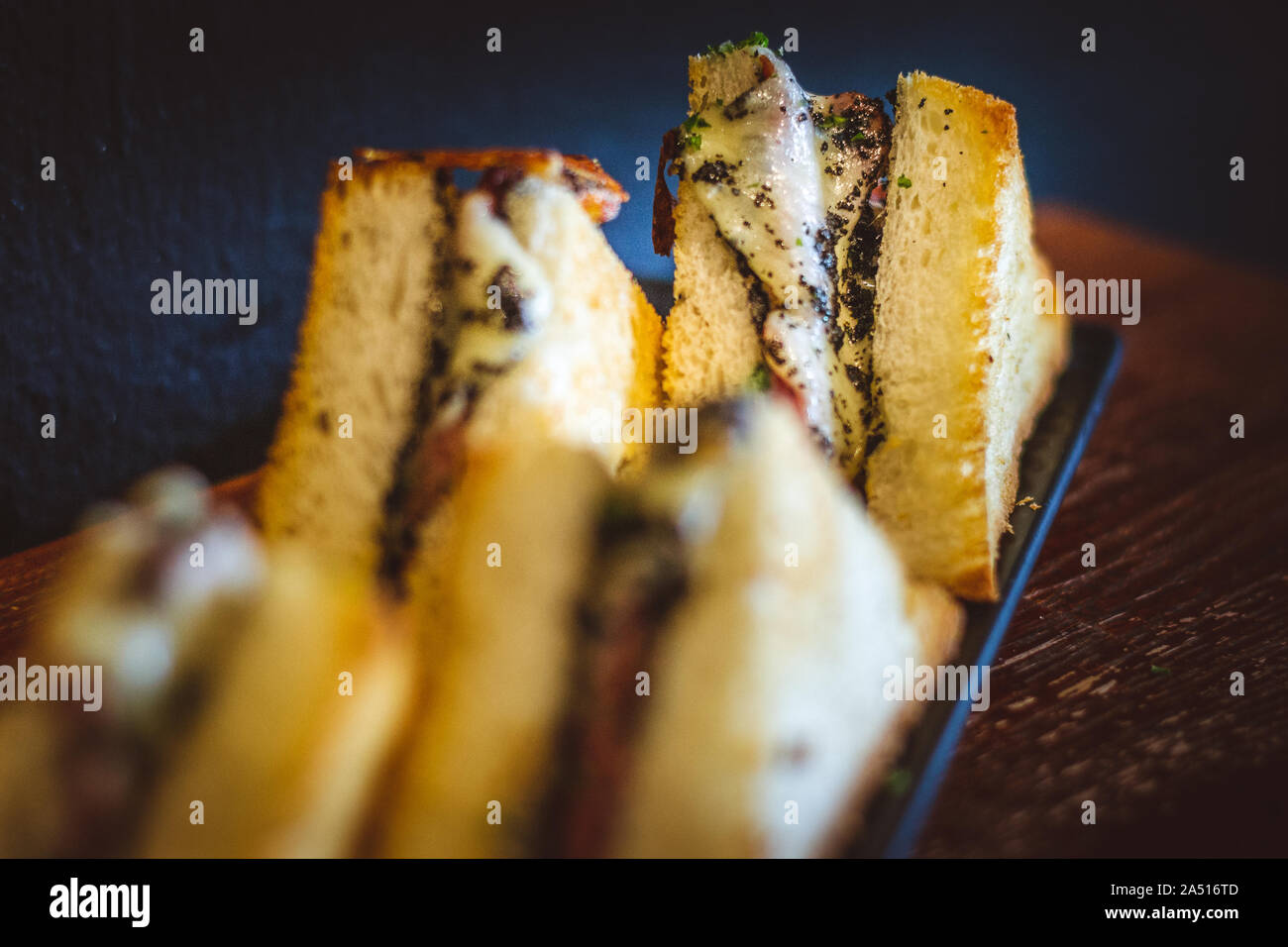 Truffle Tramezzini Melted mozzarella on tender beef bacon in brioche ...