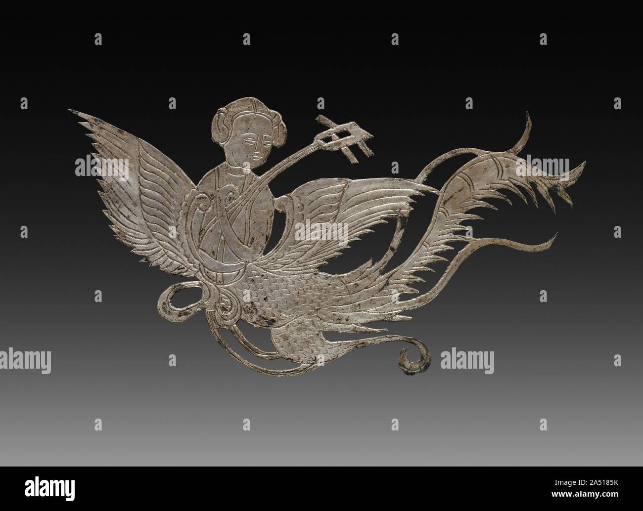 Inlay for a Mirror or Box: Lady and Mandolin, c. 900-1000. The ping-to ...