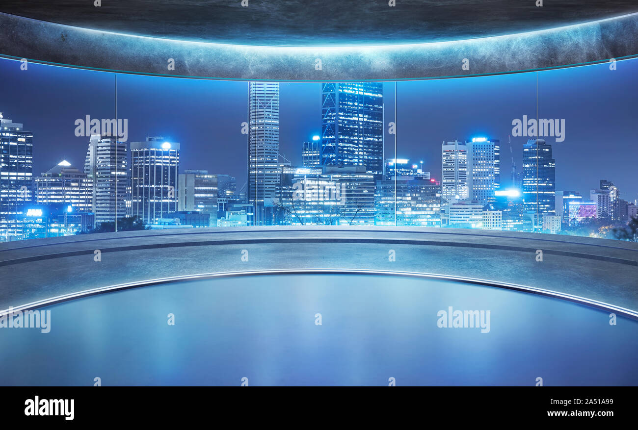 Empty unfurnished futuristic round shape interior design room with ...