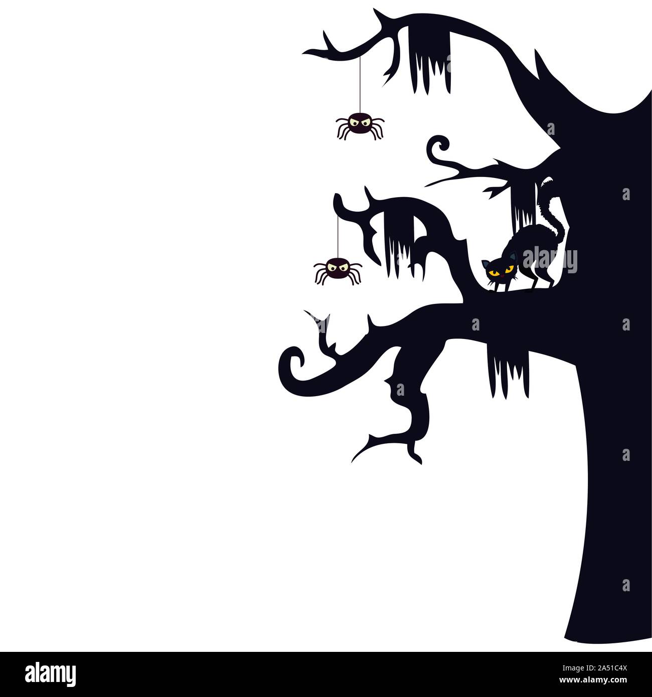 halloween haunted dry tree with spiders and cat black Stock Vector ...