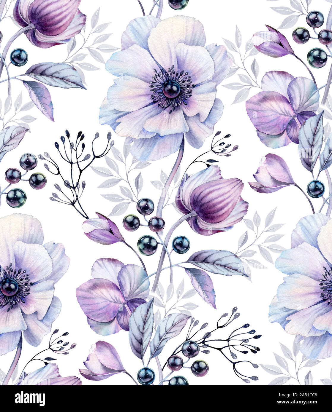 Watercolor anemones seamless pattern. Hand-painted floral surface ...