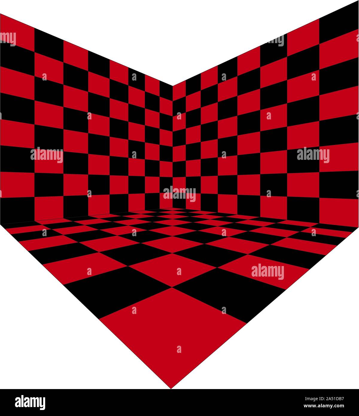 Illustration of abstract red checkered room with floor and walls Stock ...