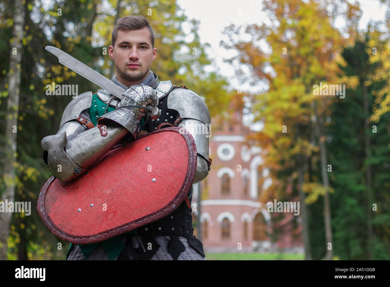 young knight guards the castle powerful fighter protection Stock Photo ...