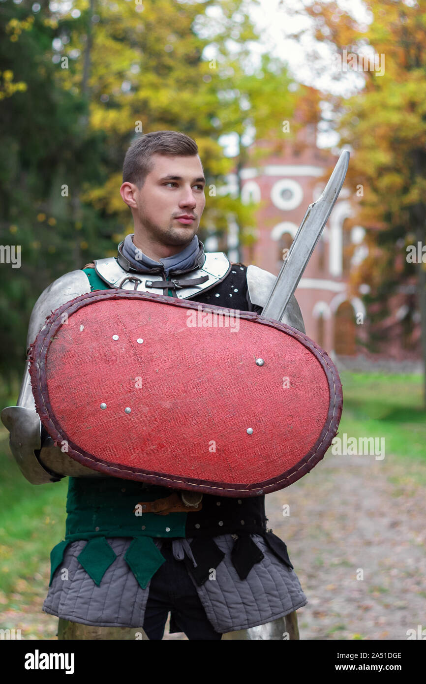 young knight guards the castle powerful fighter protection Stock Photo ...