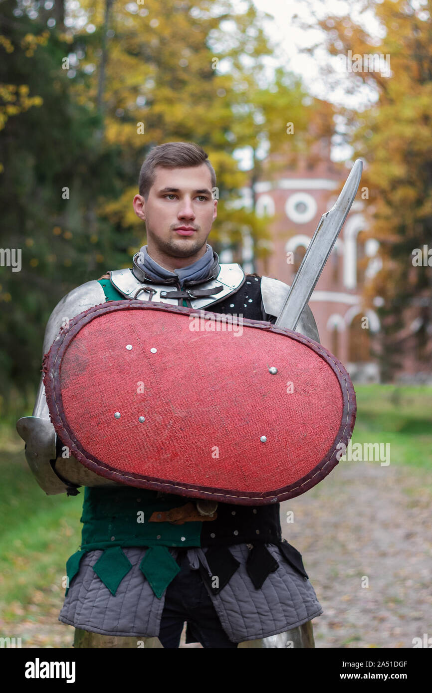 young knight guards the castle powerful fighter protection Stock Photo ...