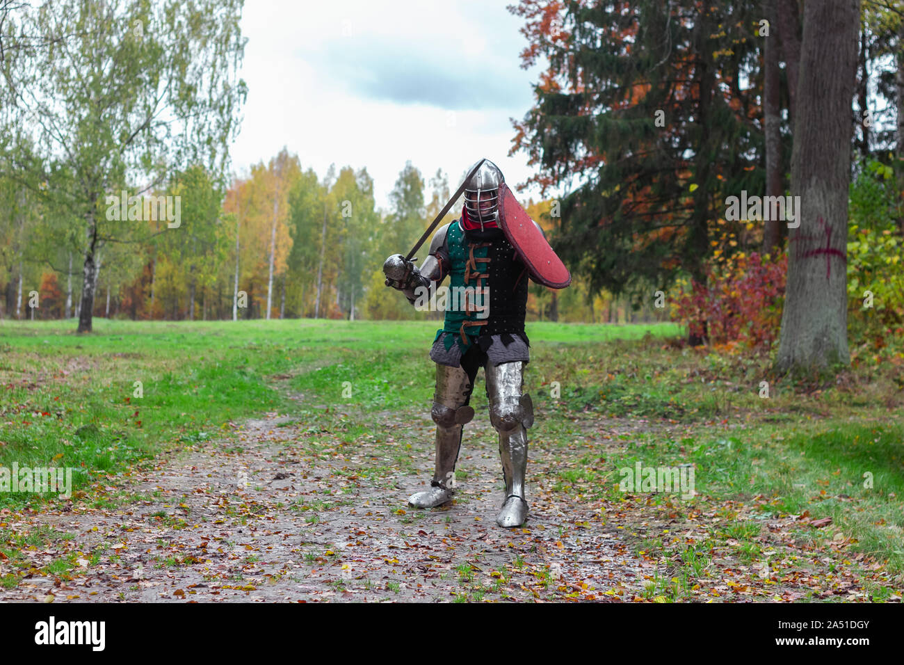 knight fencing with sword and shield battle action medieval Stock Photo ...